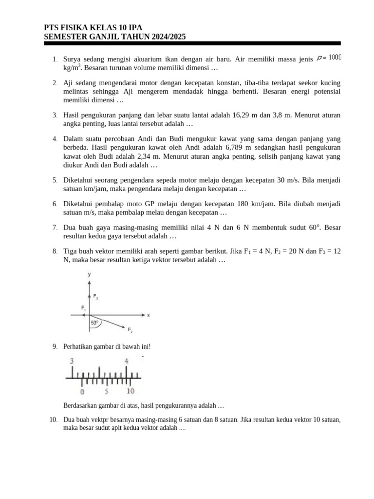 Kisi-Kisi PTS Fisika Kelas 10 (Ganjil) 2024 | PDF