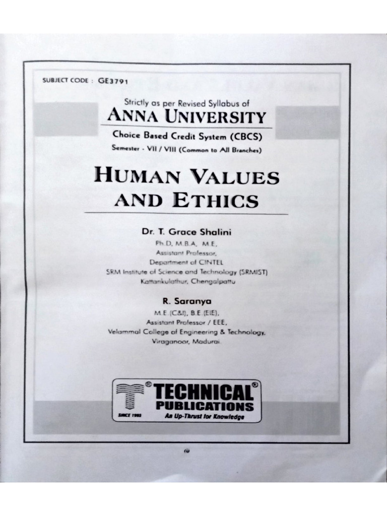 Human Value and Ethics Unit1 and 2 GE3791 | PDF
