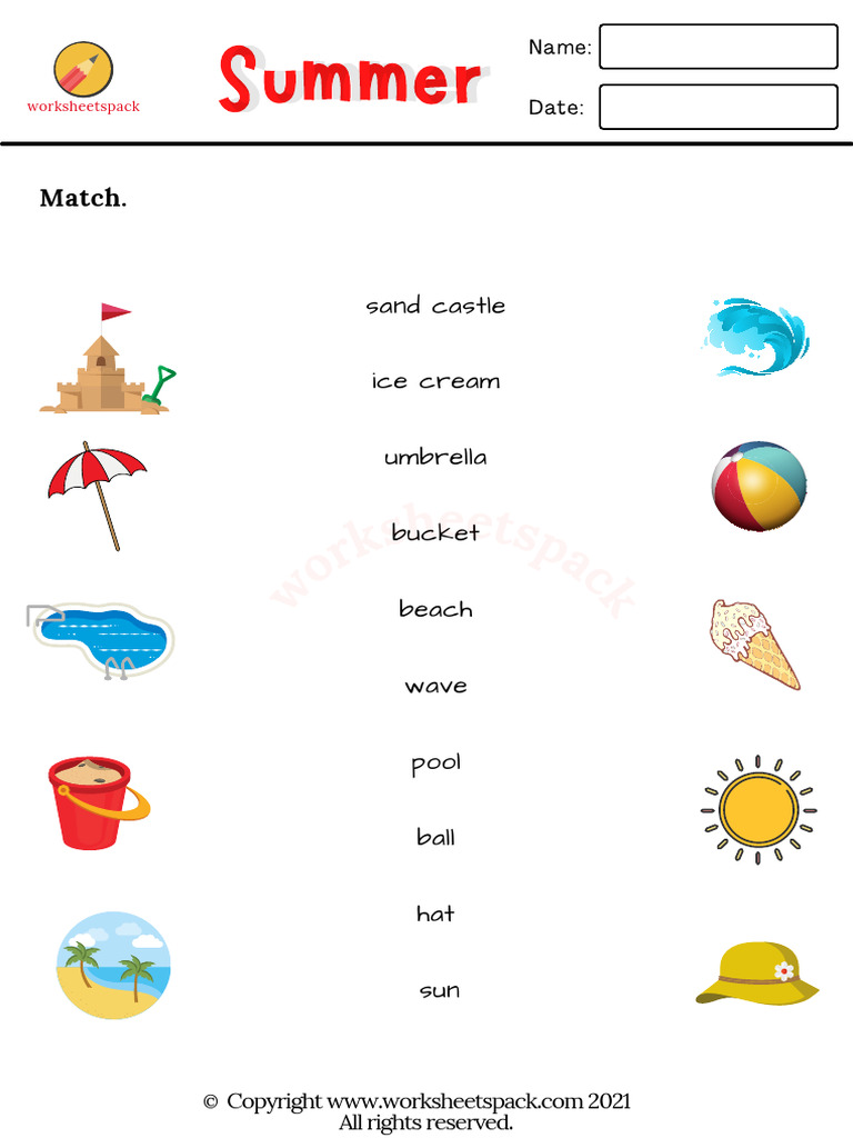 Summer Worksheets Matching 2 | PDF