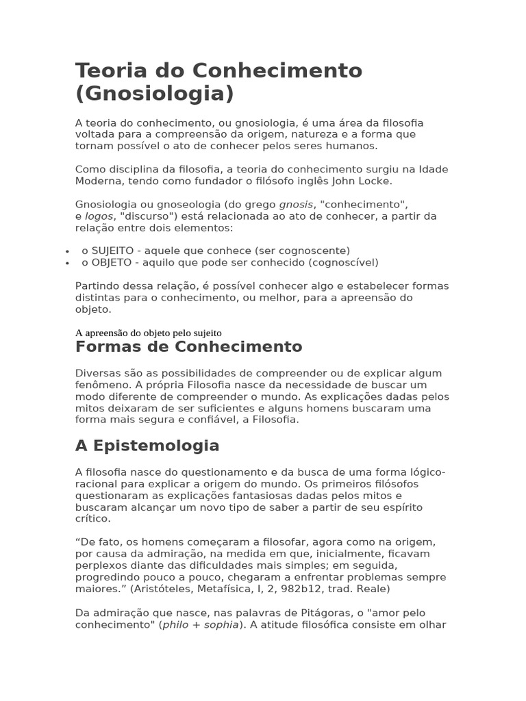 Teoria Do Conhecimento (Texto) | PDF