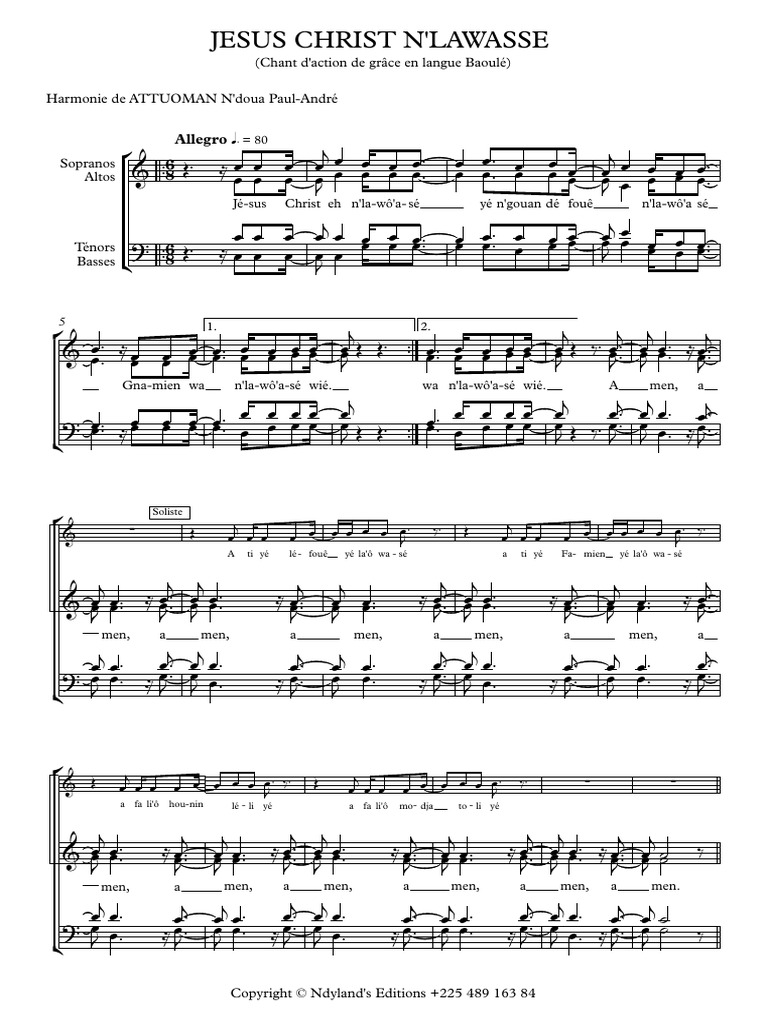 JESUS CHRIST N'AWASSE Chant en Langue Baoulé Partition Complète | PDF