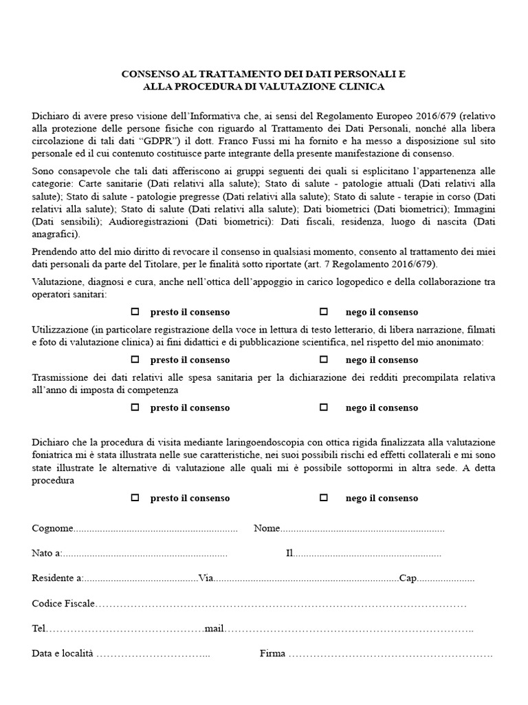 Consenso Trattamento Dati | PDF