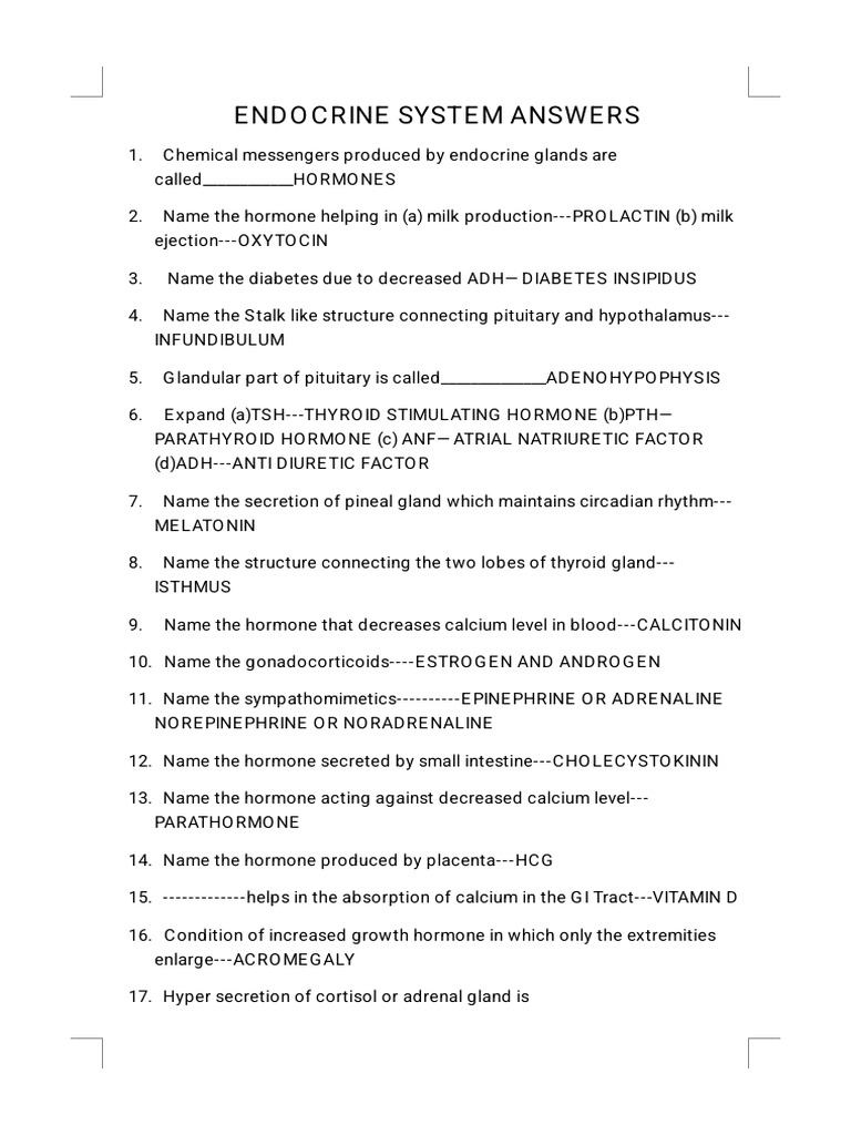 Endocrine System Answers | PDF