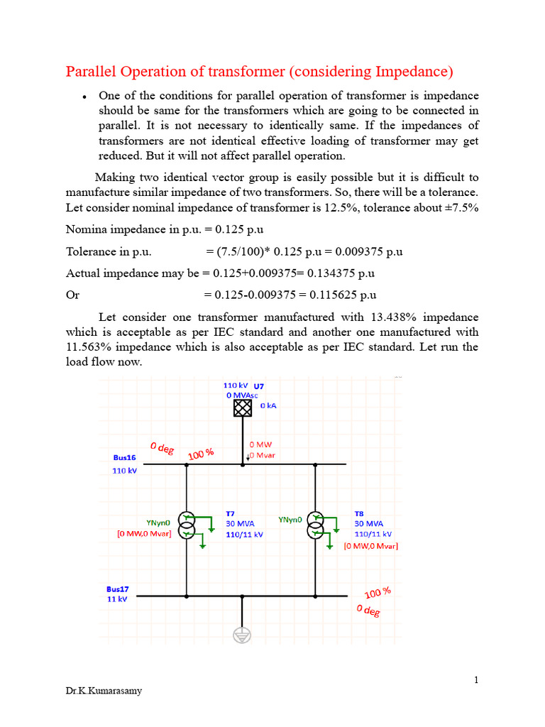 Parallel Operation of Transformer (Considering Impedance) | PDF