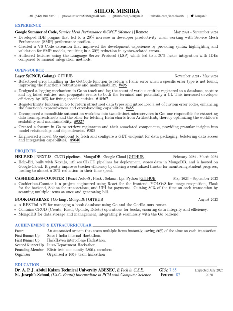 Shlok Mishra Resume PDF | PDF