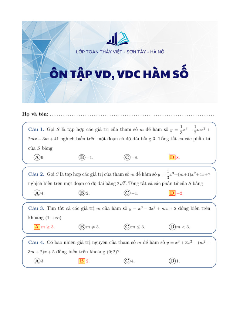 VD, VDC Hàm số | PDF