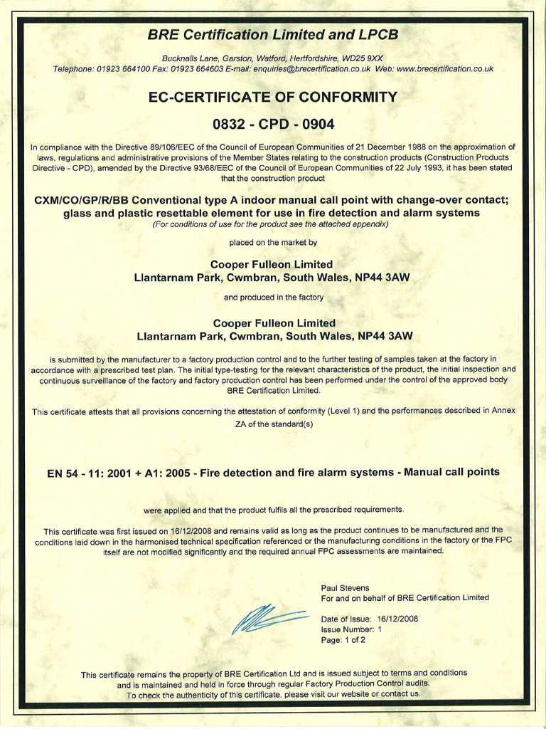 Cooper Fulleon Certificate CXM Call Point - Unlocked | PDF