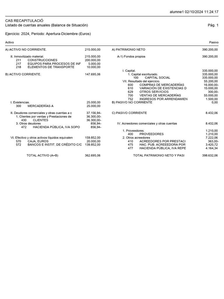 Cuentas Anuales (Balance de Situación) Modelo simple-CAS PRACTIC 1-AMIN | PDF