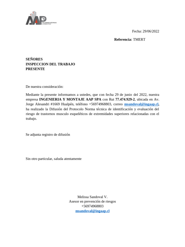 Carta Conductora Protocolos - Tmert | PDF