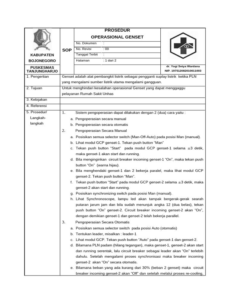 KOP SOP - CARA Penggunaan Genset | PDF