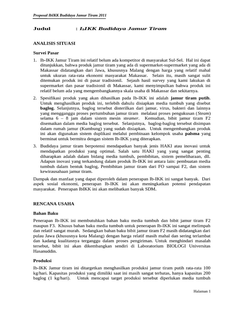 Proposal IBIK JMR Tiram | PDF