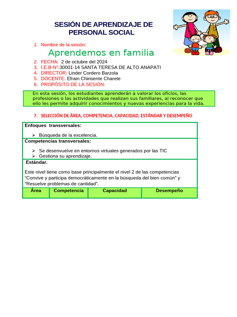 Sesion-de-Personal-Aprendemos-en-Familia Hoy 2de Octubre2024 | PDF
