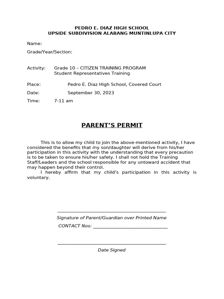 CTP Parents Permit | PDF