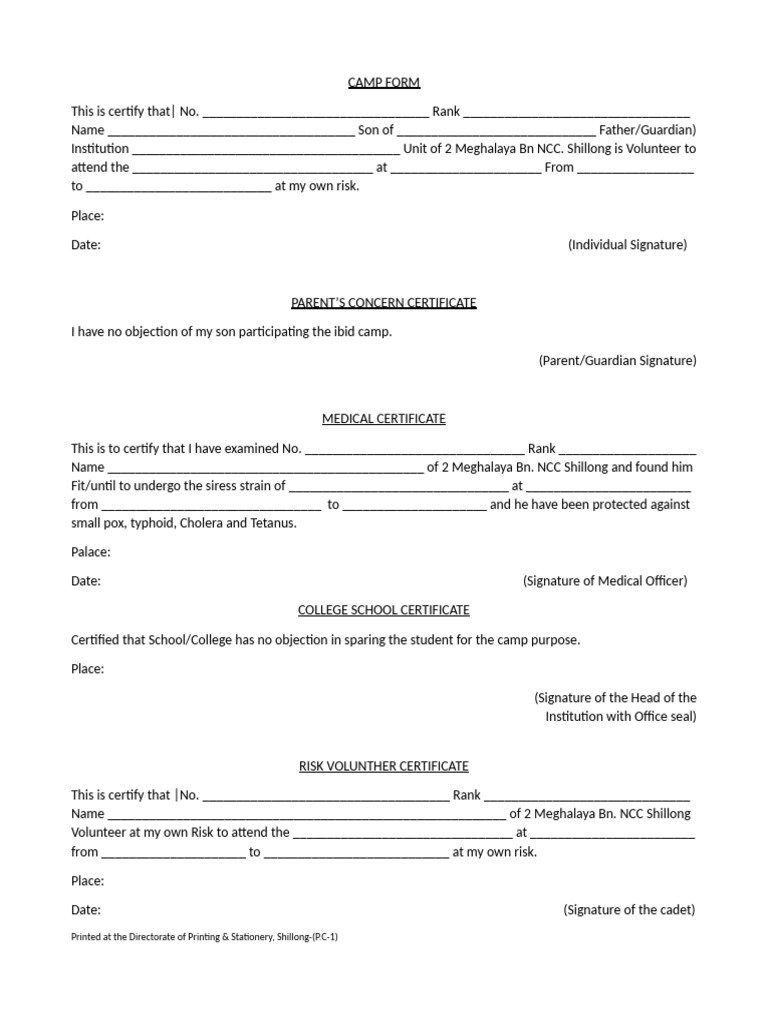 CATC Camp Form | PDF