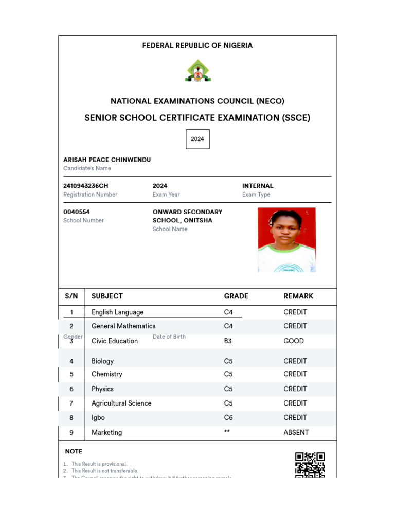 NECO Results Portal 4 | PDF