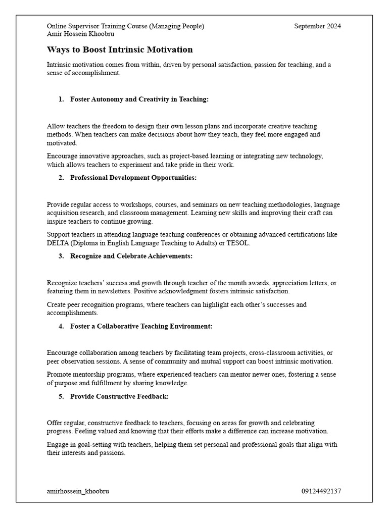 Intrinsic Motivation | PDF | Teachers | Motivation