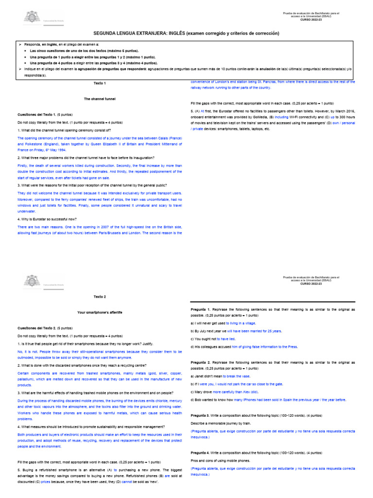 Examen Resuelto y Criterios de Corrección_INGLÉS | PDF