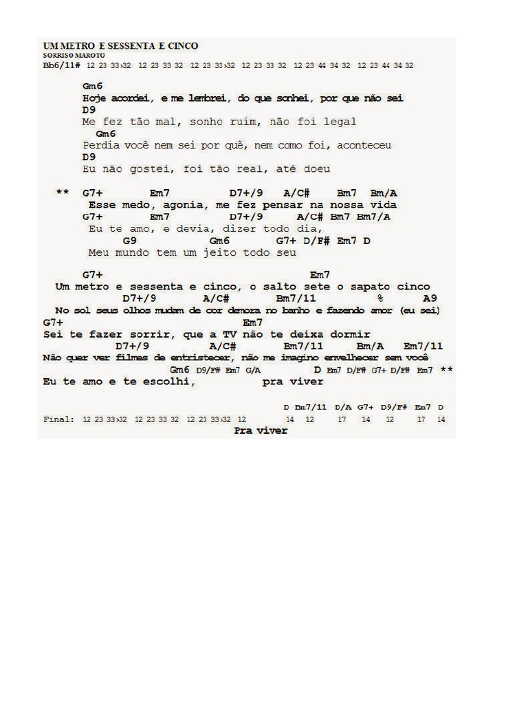 Um Metro e Sessenta e Cinco - Sorriso Maroto | PDF