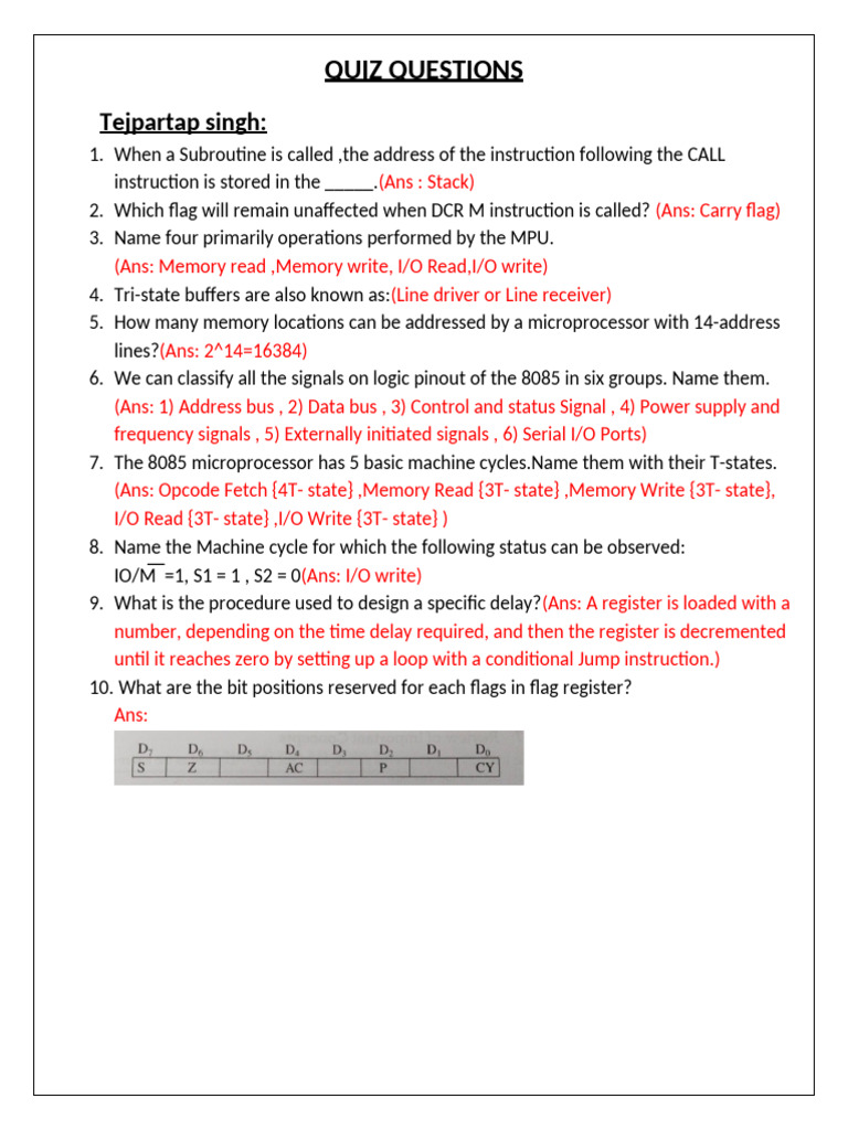 Microprocessors Quiz Questions | PDF | Central Processing Unit | Computers