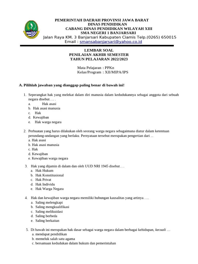 SOAL PAS PKN Kelas 11 | PDF | Politik