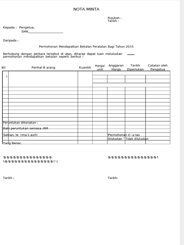 Borang Nota Minta | PDF