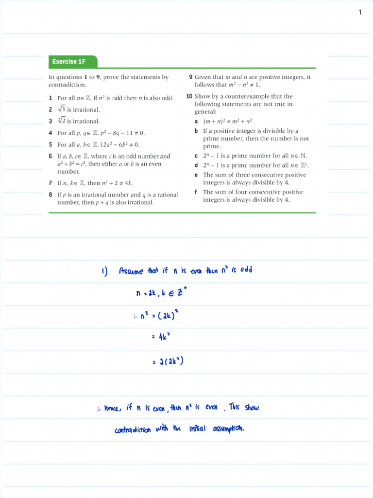 Exercise 1F - Maa HL Oxford Ibdp Textbook Worked Solution | PDF