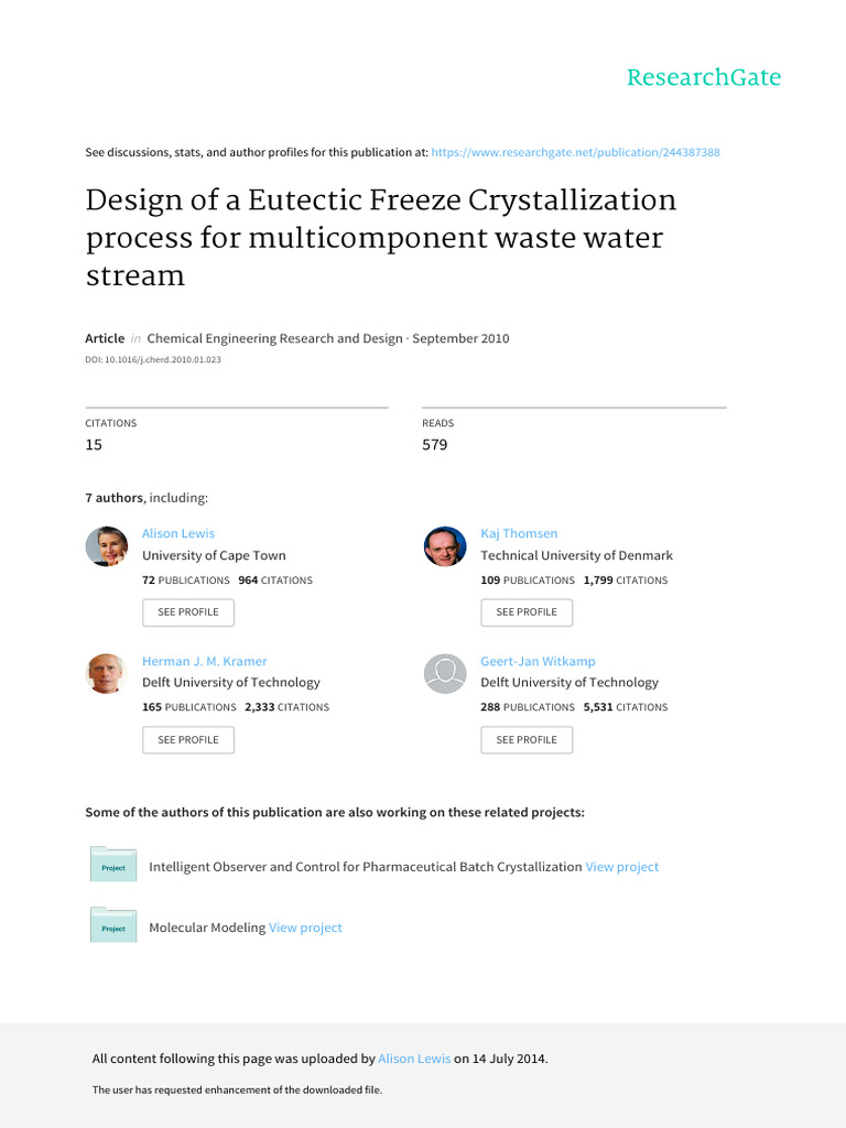 Design of A Eutectic Freeze Crystallization Proces | PDF