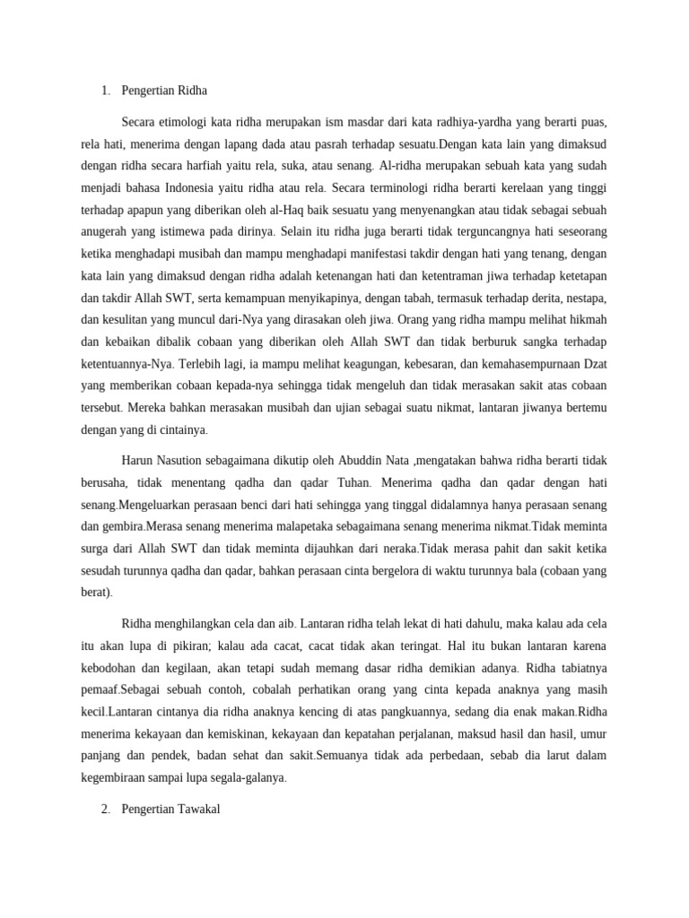 Pengertian Ridha DAN tAWAKAL | PDF