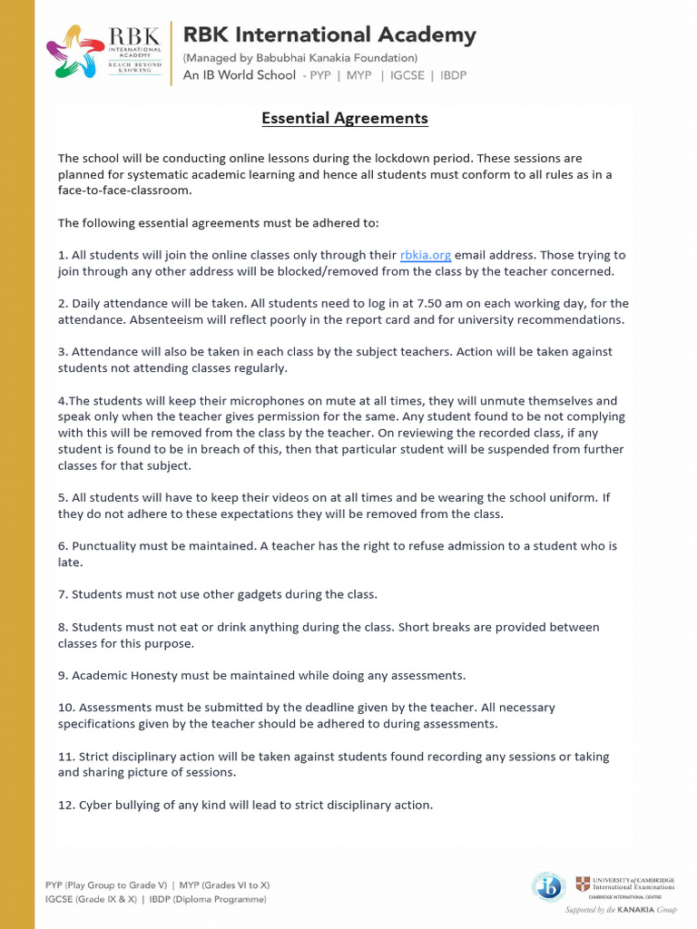 Essential Agreements For Students | PDF