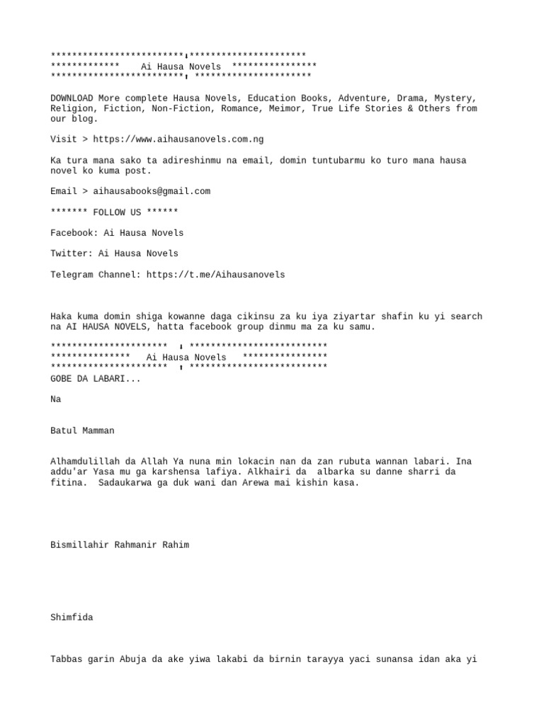 Gobe Da Labari by Maman Batuul (WWW - Aihausanovels.com - NG) | PDF