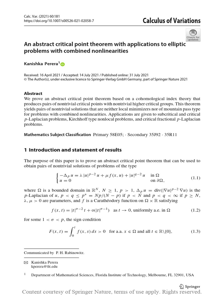 An Abstract Critical Point Theorem With Applicatio | PDF