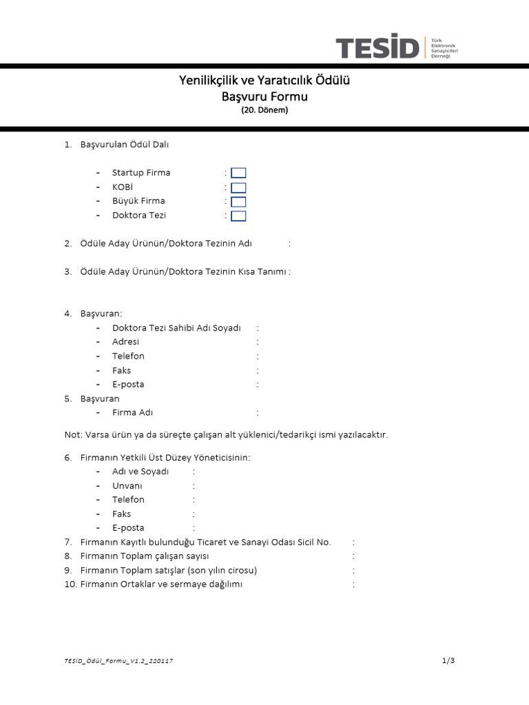 Odul Basvuru Formu V1.2 | PDF