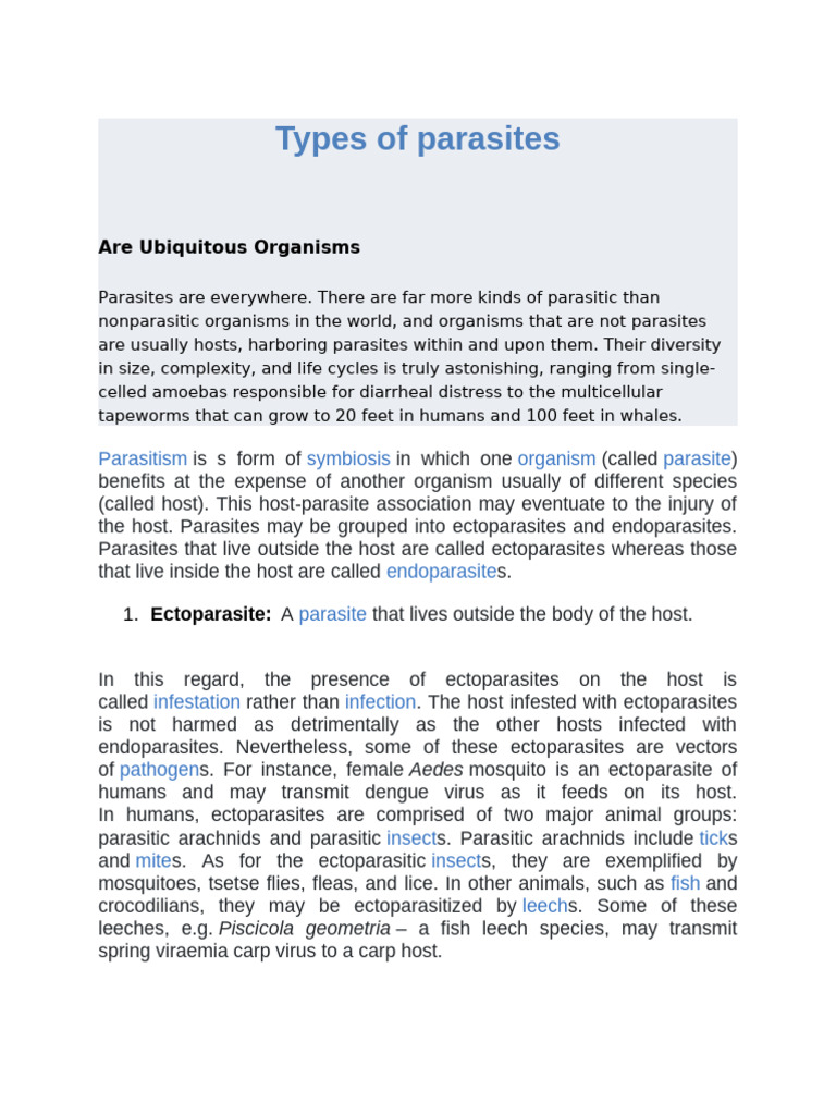 Topic 2 - Types of Parasites | PDF | Parasitism | Biological Interactions
