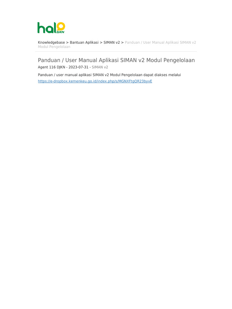 Panduan User Manual Aplikasi SIMAN v2 Modul Pengelolaan | PDF