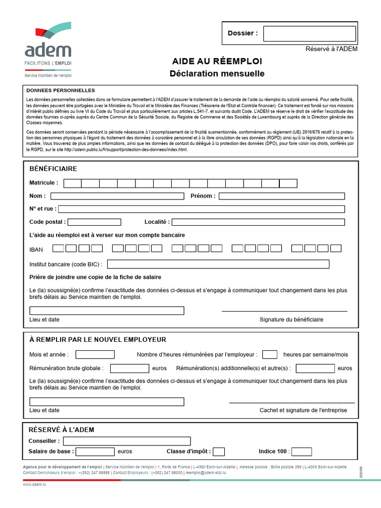 Reemploi Declaration Mensuelle | PDF