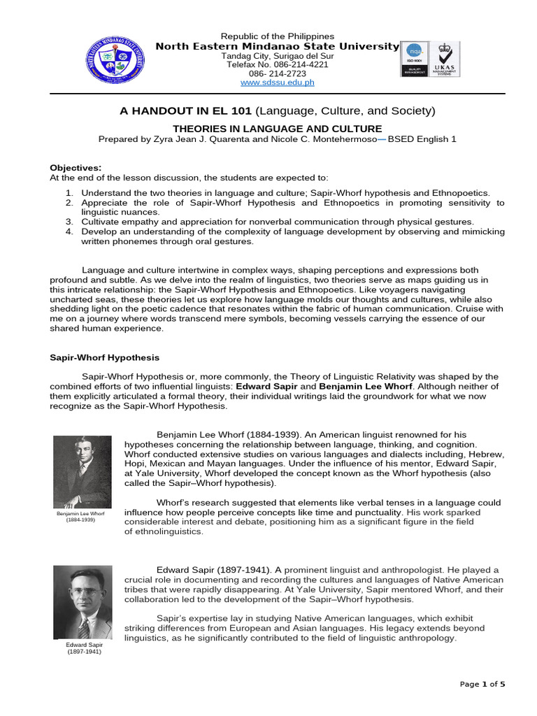 Quarenta, Zyra Jean J. & Montehermoso, Nicoloe C. (Theories in Language and Culture) | PDF