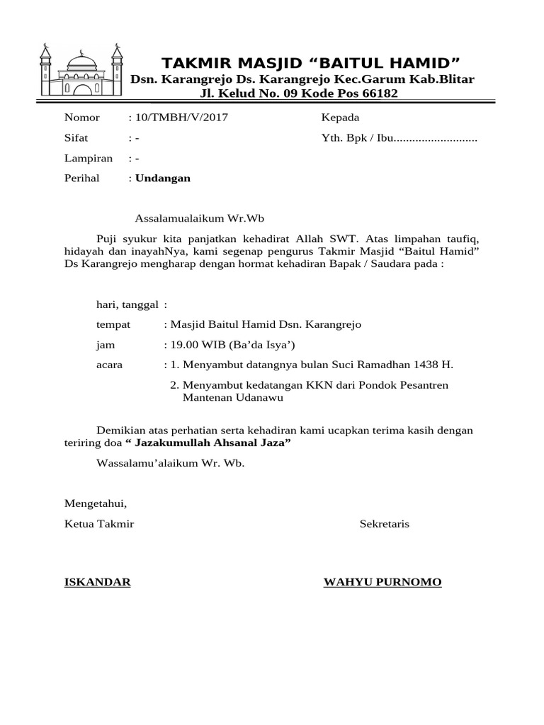 Undangan Menyambut Ramadhan di Masjid | PDF