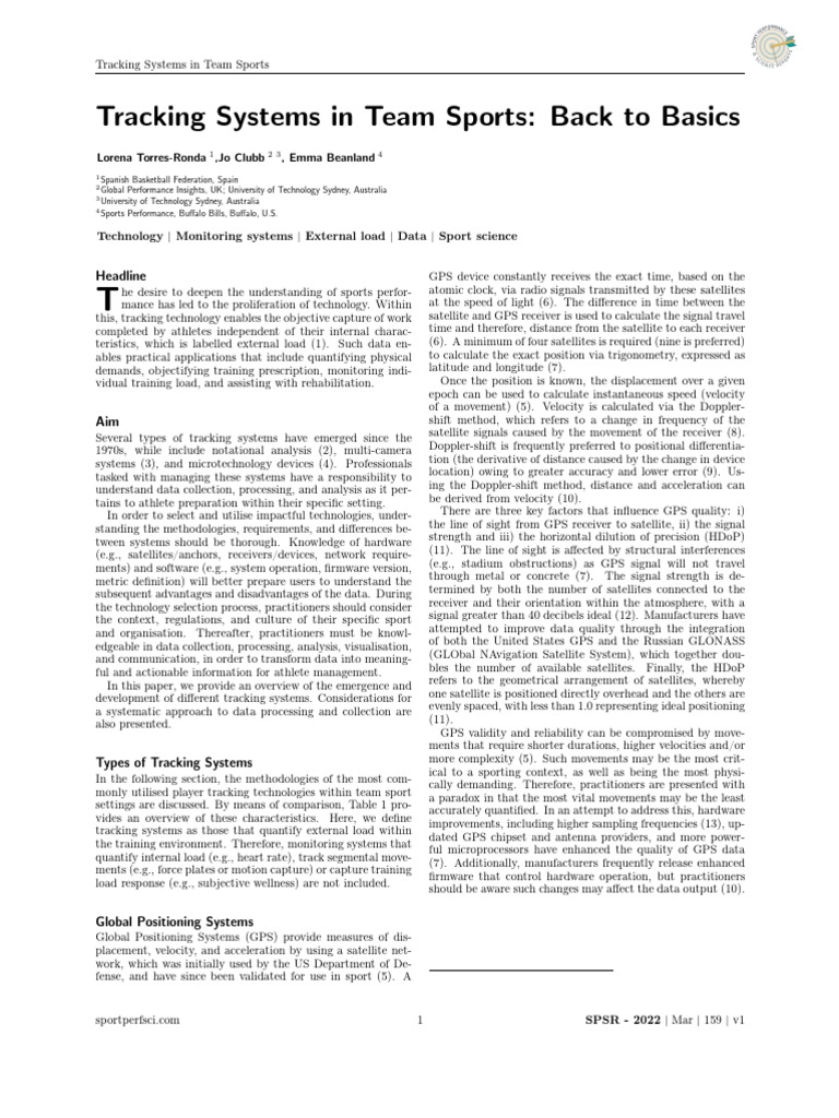 Tracking Systems in Team Sports-Torres-Ronda | PDF | Ultra Wideband | Radio