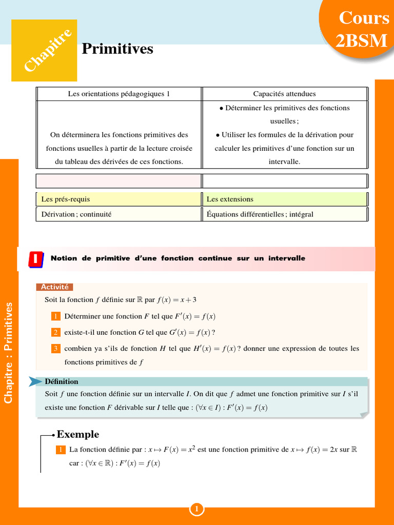 Les Fonctions Primitives Cours Steinmaths | PDF