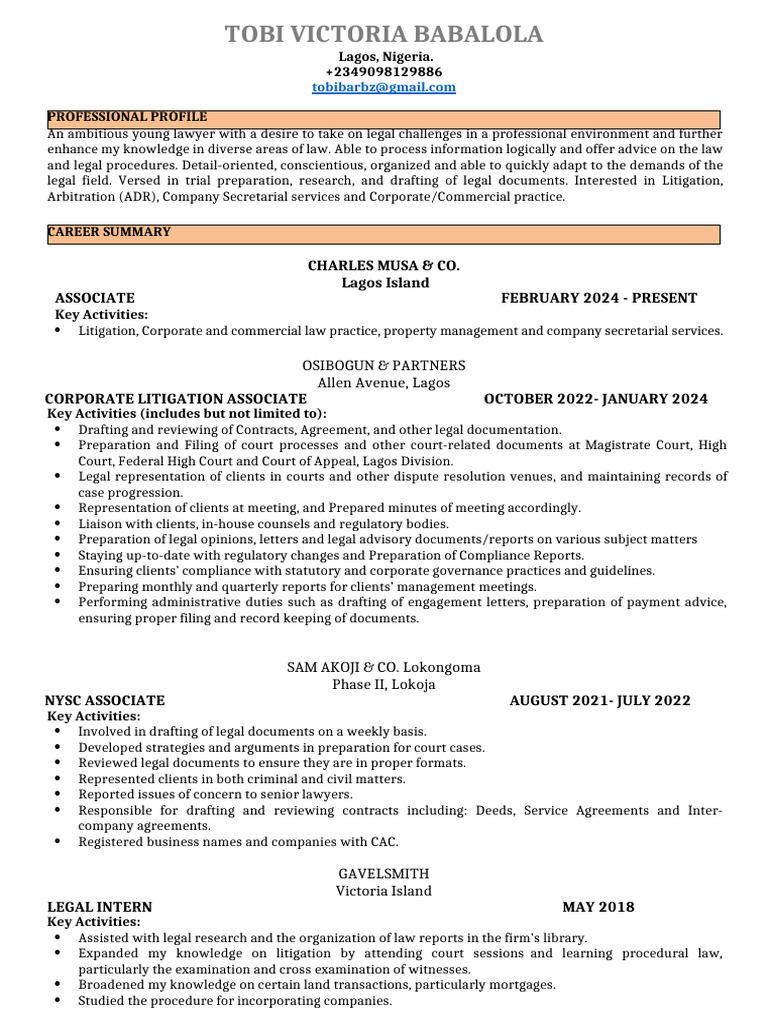 Tobi Babalola CV - CM& Co | PDF