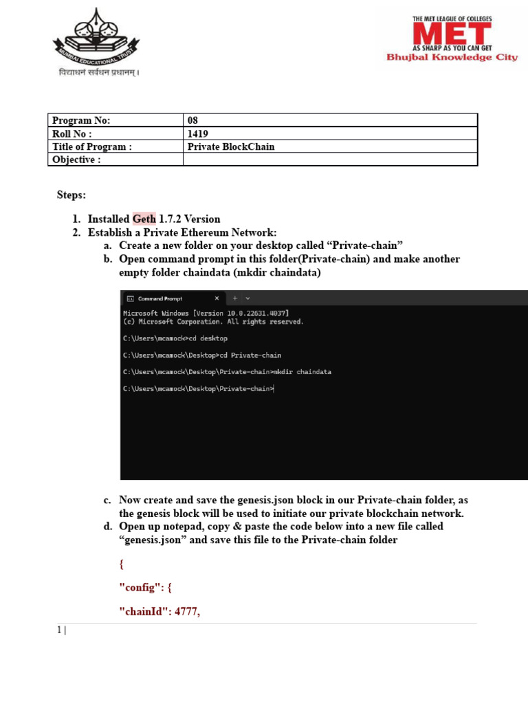 BCTLab08 PrivateBlockchain | PDF