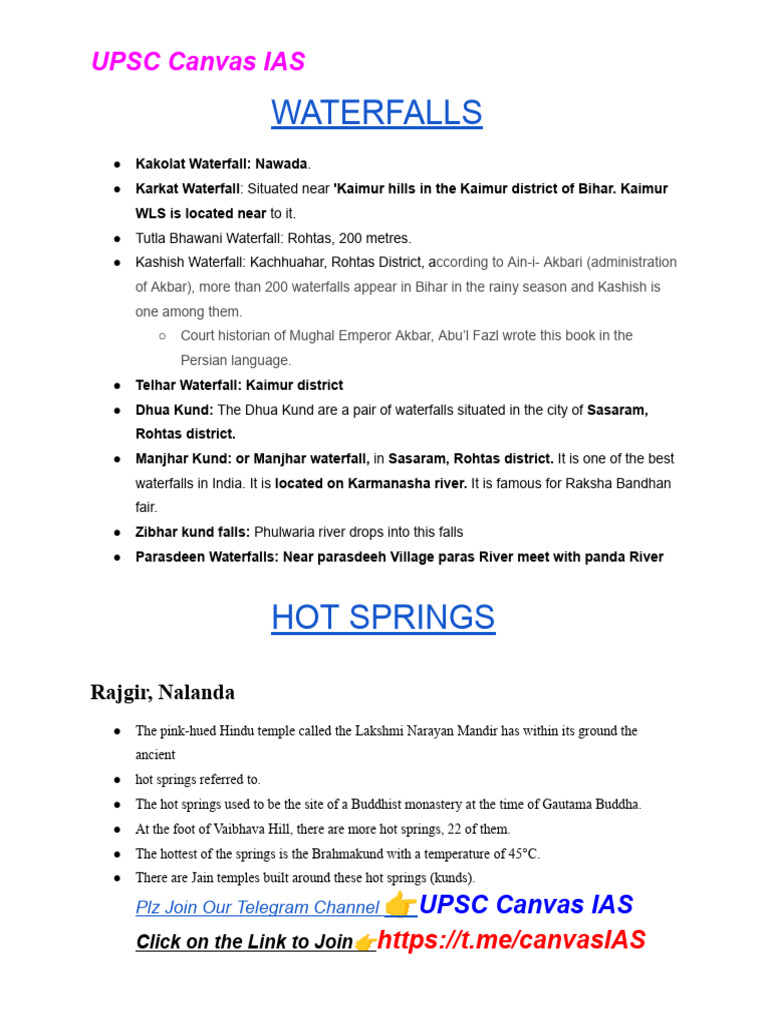 Waterfalls & Springs in Bihar | PDF | Indian Religions