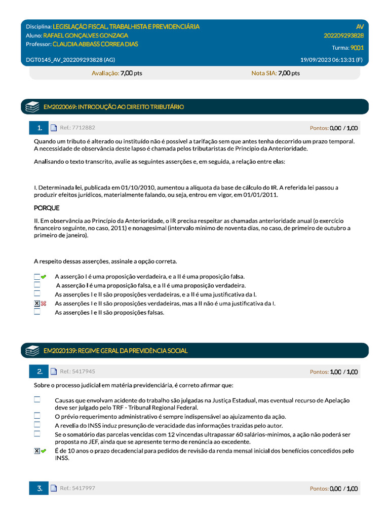 Av - Legislação Fiscal, Trabalhista e Previdenciária | PDF