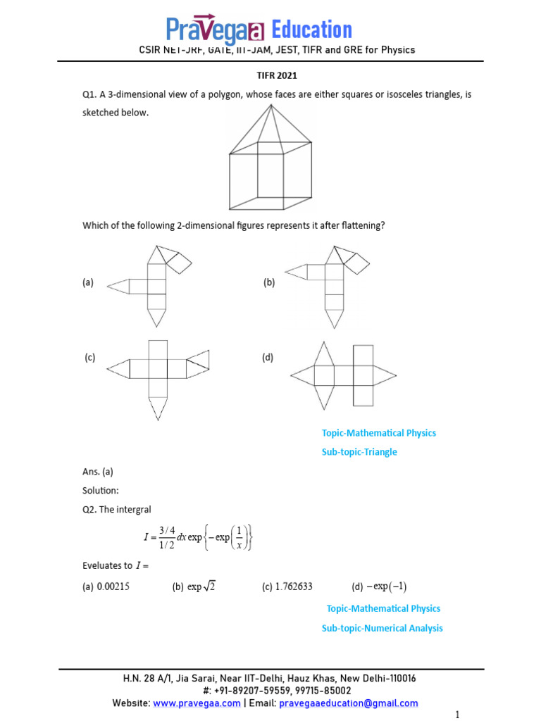 TIFR Physics Question Paper Solutions | PDF | Diffraction | Heat