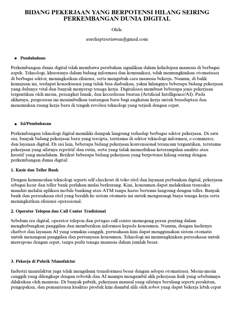 Bidang Pekerjaan Yang Berpotensi Hilang Seiring Perkembangan Dunia Digital - 20240923 - 201222 ...