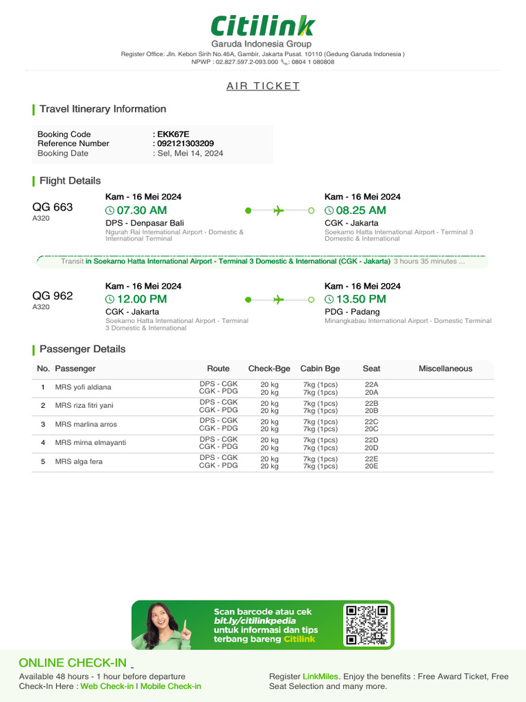 E-Ticket Citilink | PDF