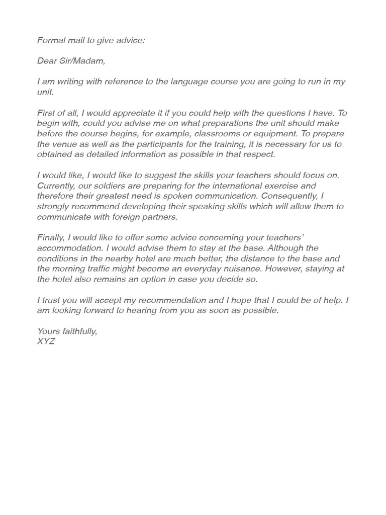 Formal Mail Asking or Giving For Advice | PDF