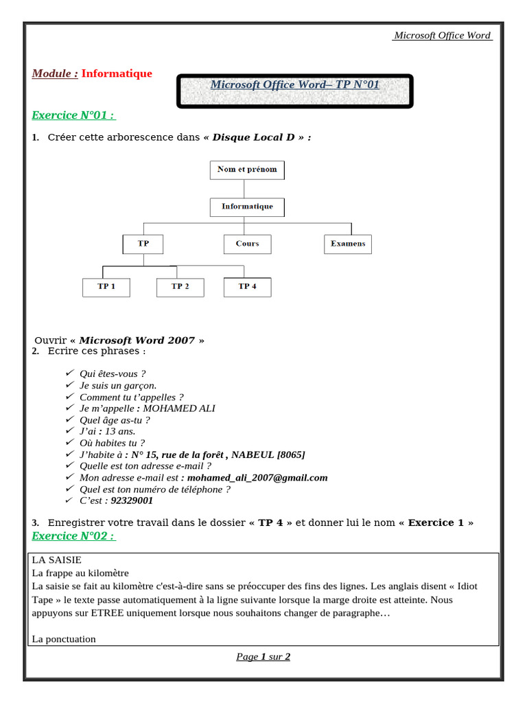 Word - TP N°01 | PDF