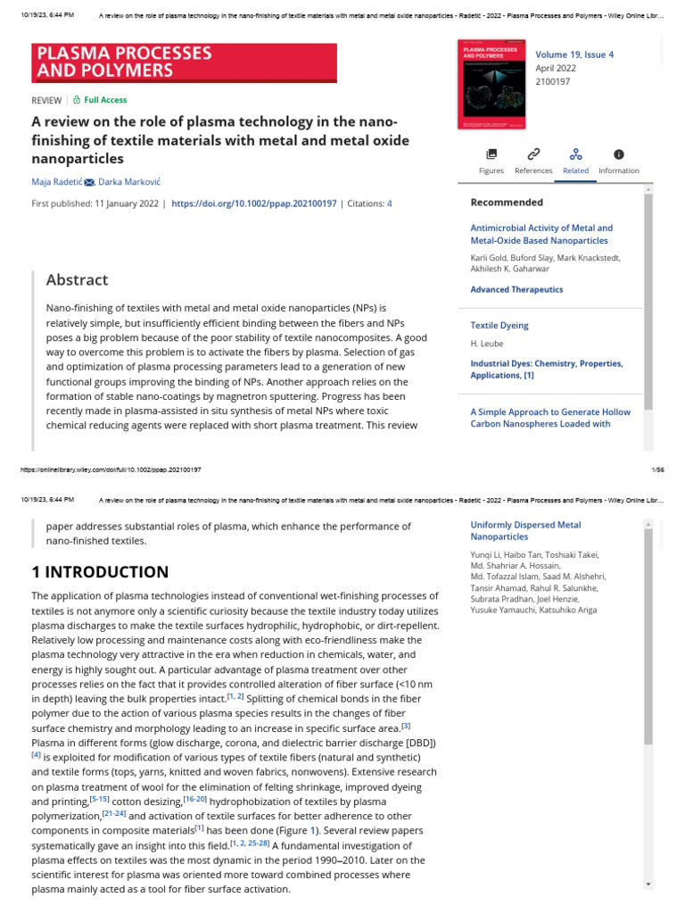 A review on the role of plasma technology in the nano‐finishing of ...