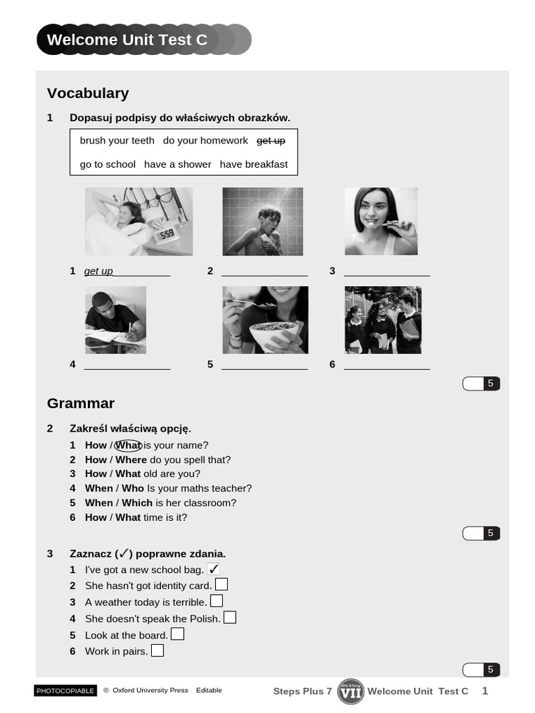 Steps Plus VII_Welcome Unit_C test | PDF